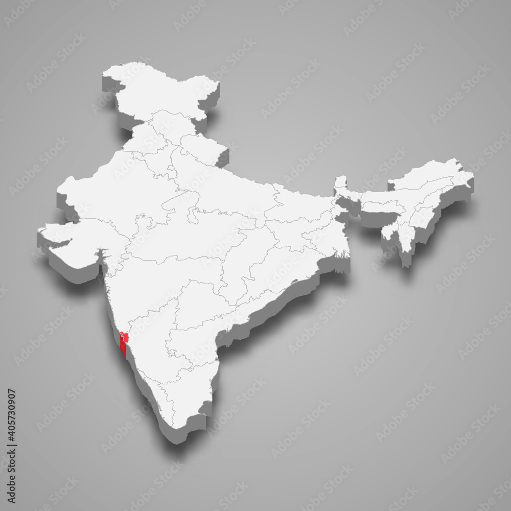 Goa state location within India 3d map Stock Vector | Adobe Stock
