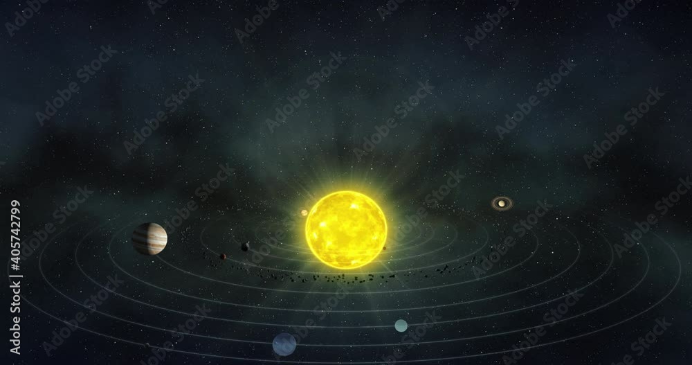 Solar system 3D render, Planet rotation trajectories, 3D Infographics ...