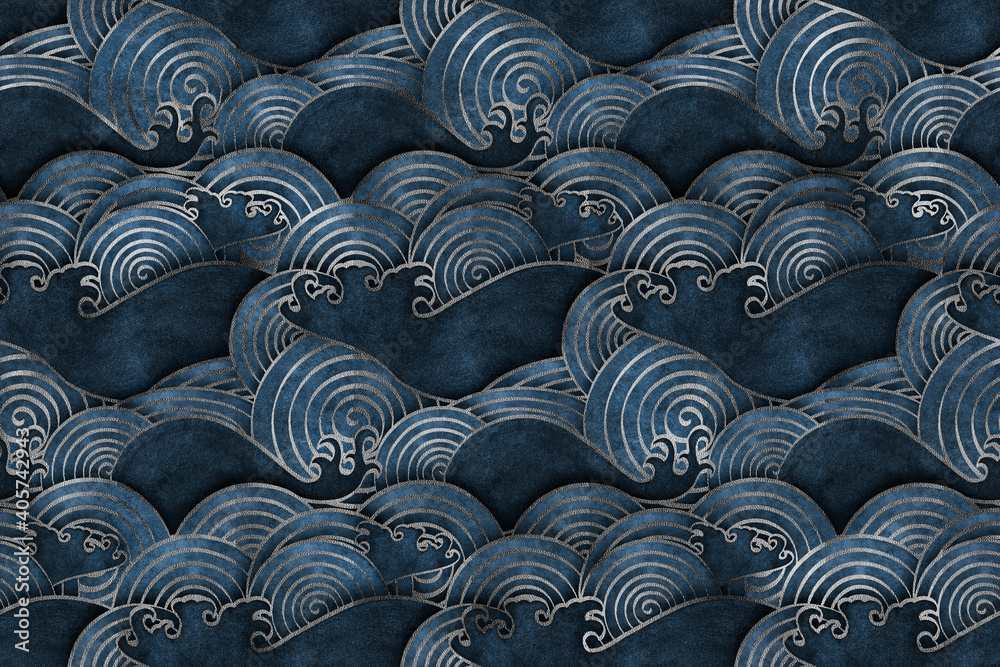 Japanese "sea wave" pattern. Ornament with arcs and circles. Design for ...