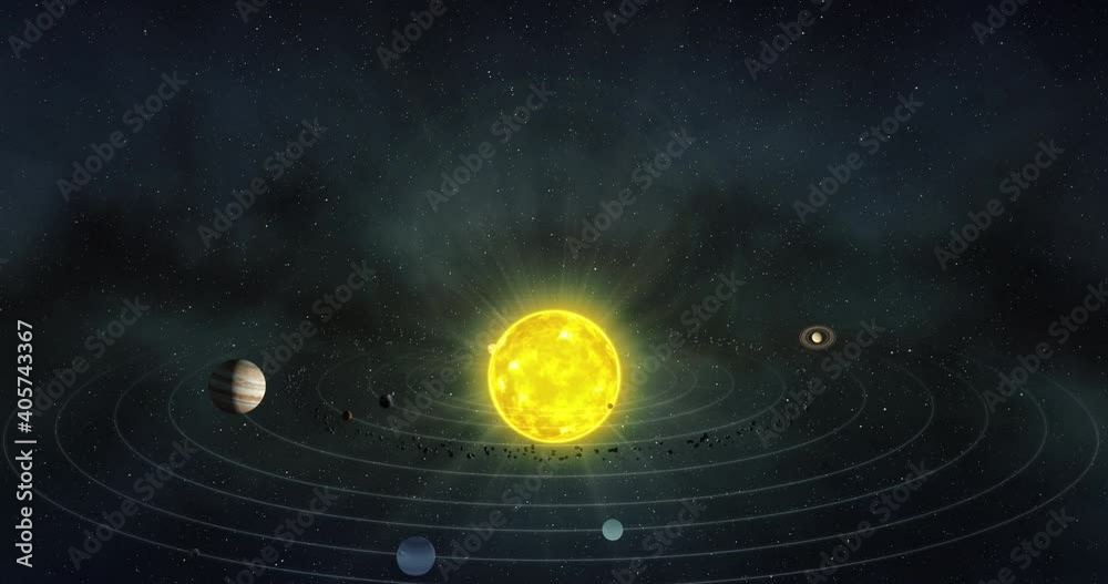 Solar system 3D render, Planet rotation trajectories, 3D Infographics ...