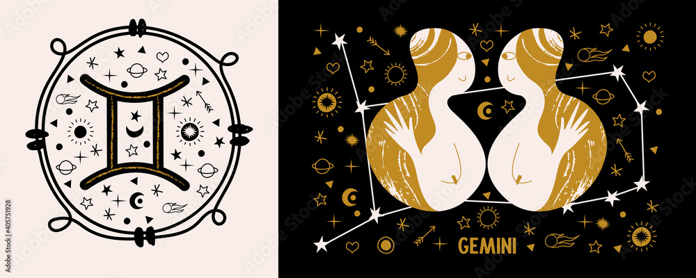 Gemini. Zodiac sign. Two girls are twins. Constellation of Gemini ...