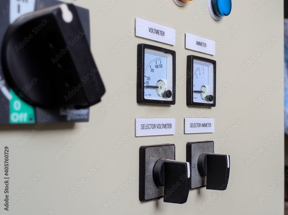 Power panel or cabinet showing its ammeter selector switch and ...