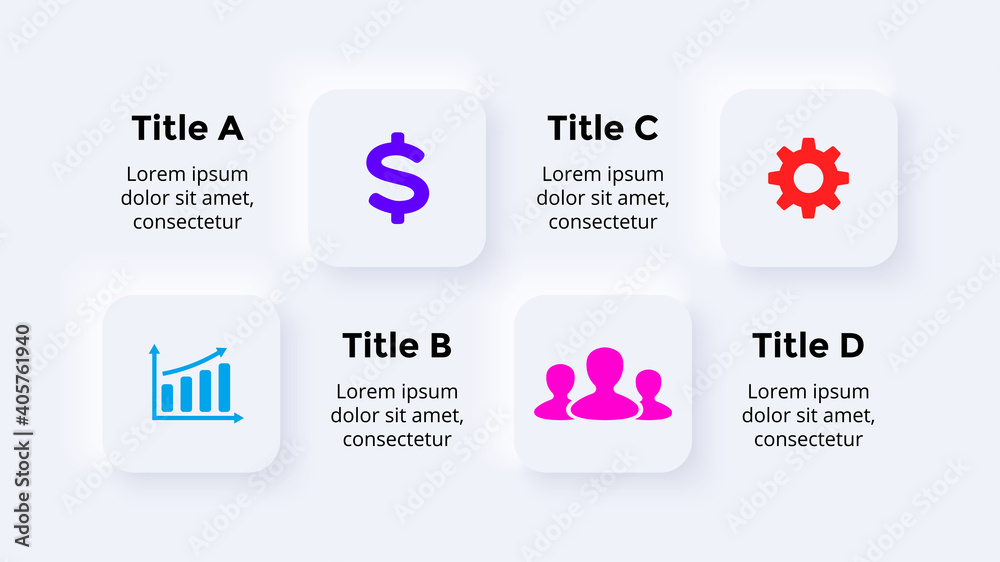 Neumorphic Vector Infographic. Presentation slide template. Squares ...