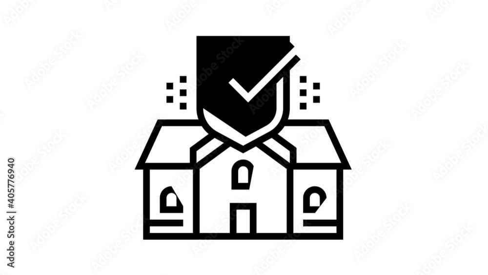 house security animated black icon. house security sign. isolated on ...