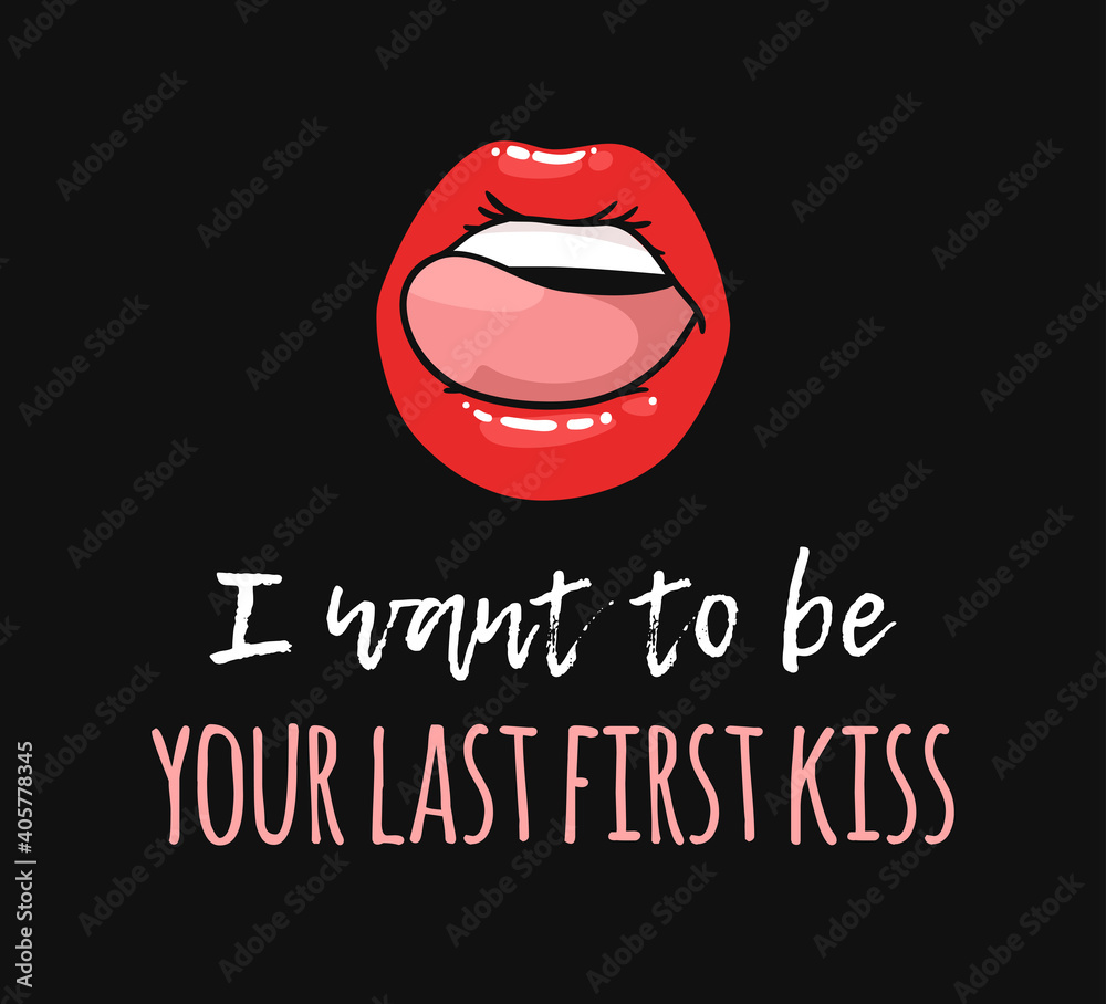 Sexy Female Lips with Gloss Red Lipstick and Text. Pop Art Style Vector ...