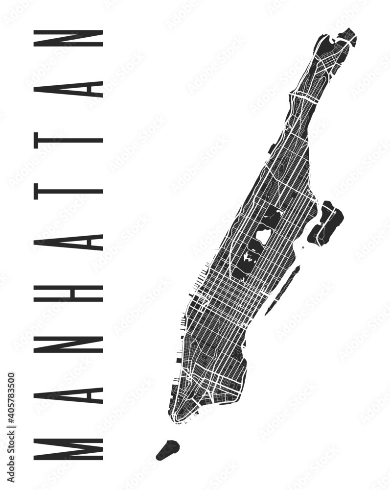 Manhattan map poster. New York city borough street map. Cityscape aria ...