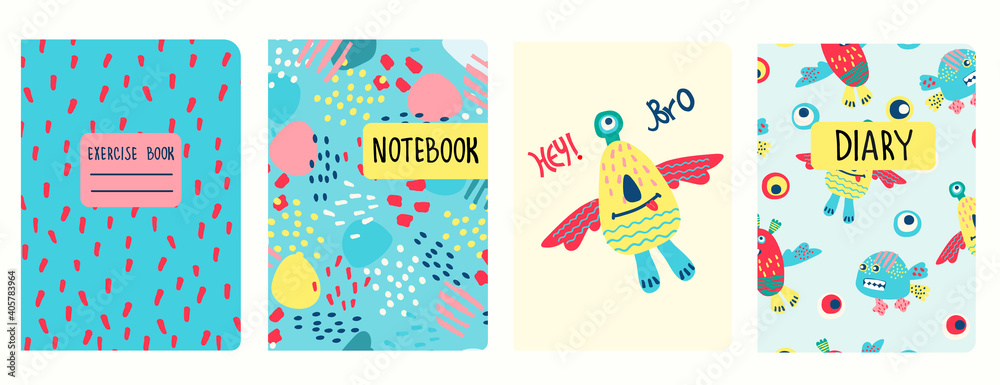 Cover page templates based on patterns with hand drawn funny monsters ...