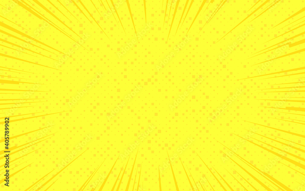 Flat design yellow comics background with space for text. Effect motion ...