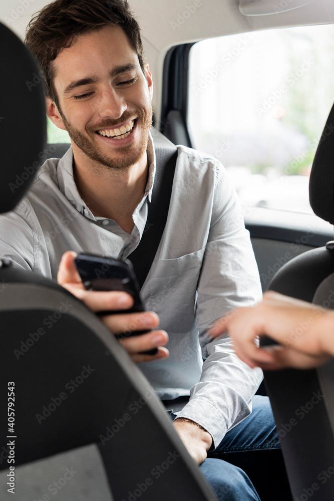 Taxi driver's hand pointing touch screen Stock Photo | Adobe Stock