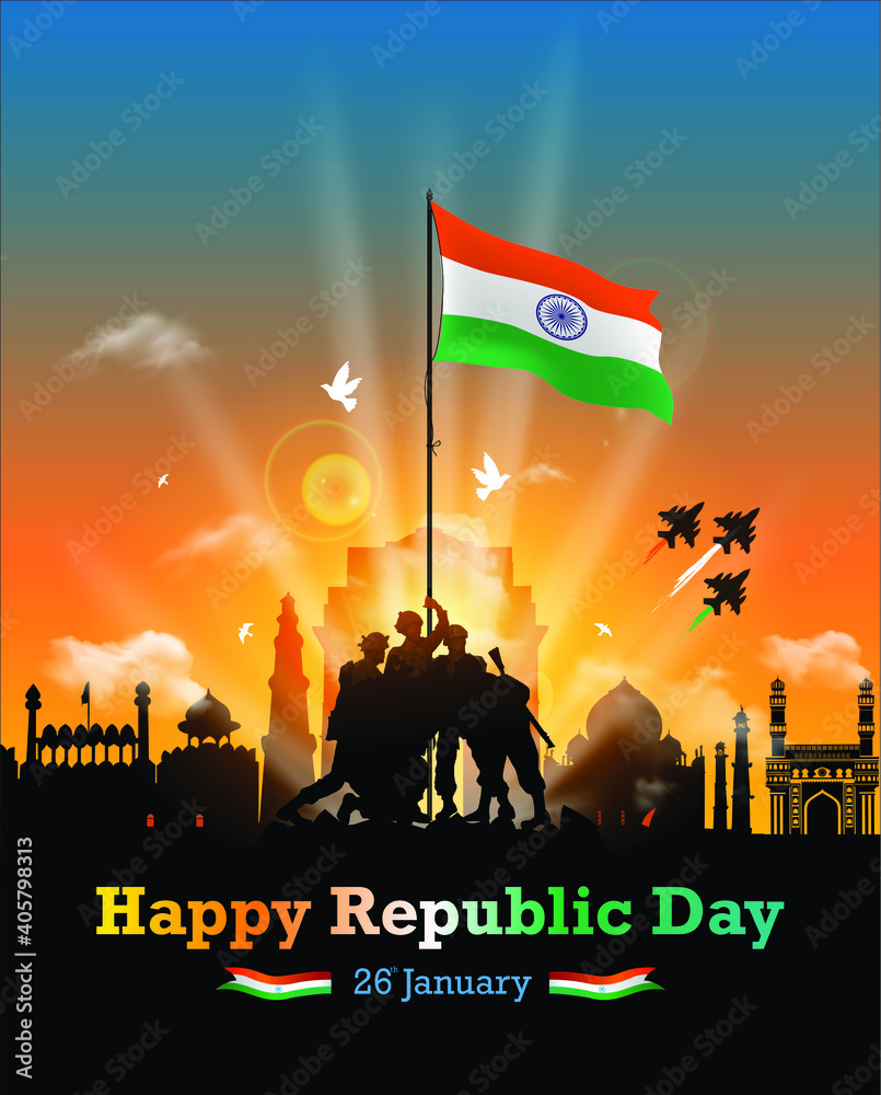 vector illustration of Army parade on India get, 26 January, Republic ...