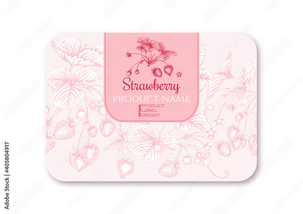 Strawberry. Ripe berries. Template for product label, cosmetic ...