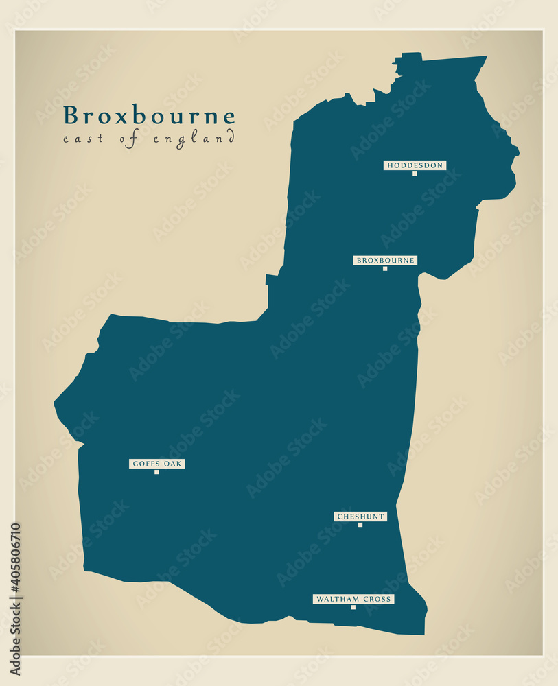Broxbourne district map - England UK Stock Vector | Adobe Stock