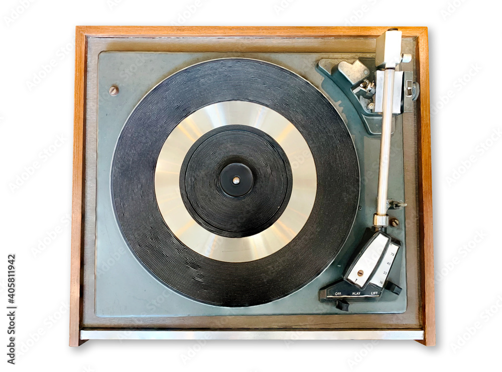 Vinyl record player turntable isolated on white background, Empty ...