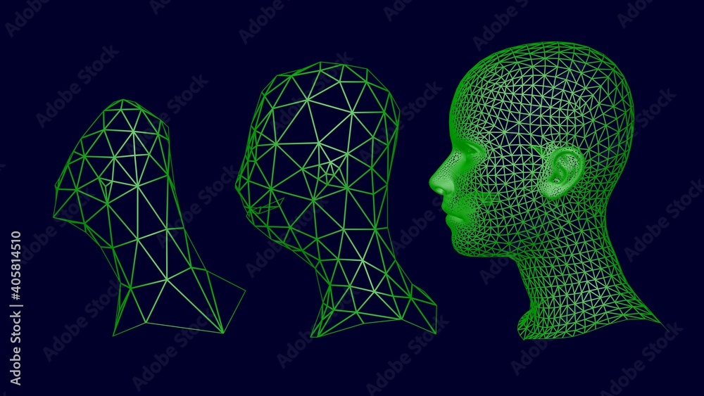 3d female model showing high , medium and low resolution object stages ...