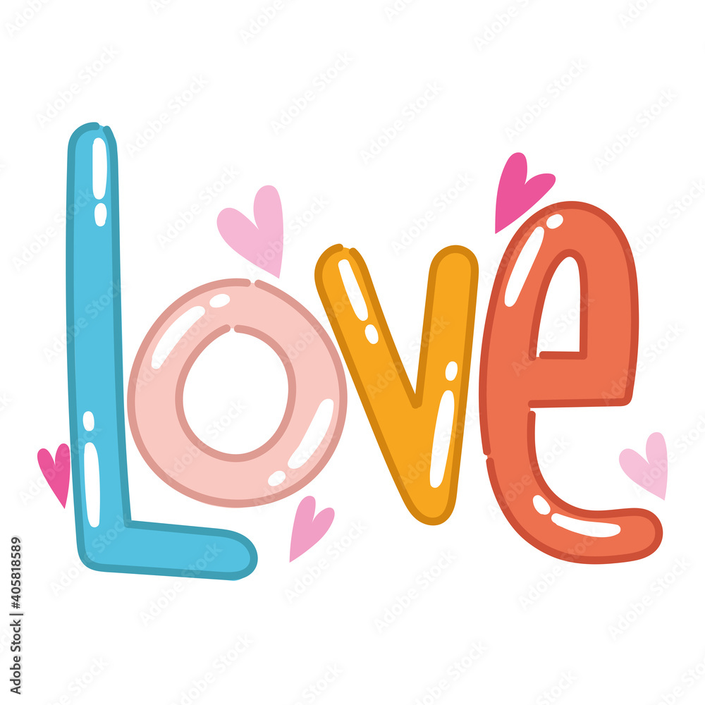 love romantic lettering bubble shapes in cartoon style design Stock ...