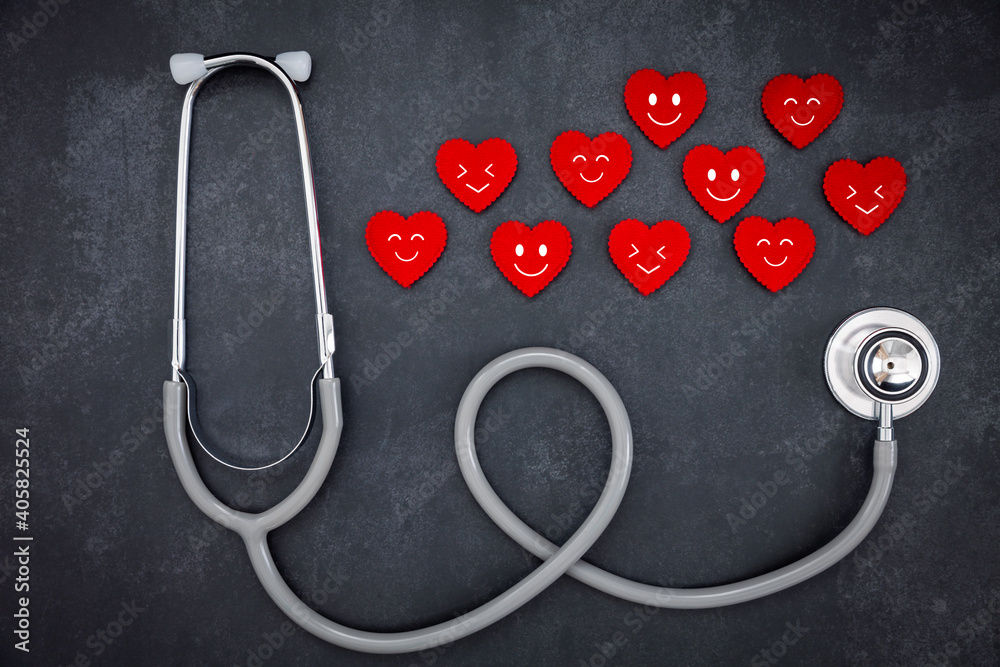 stethoscope and red hearts with emoticon faces Stock Photo | Adobe Stock