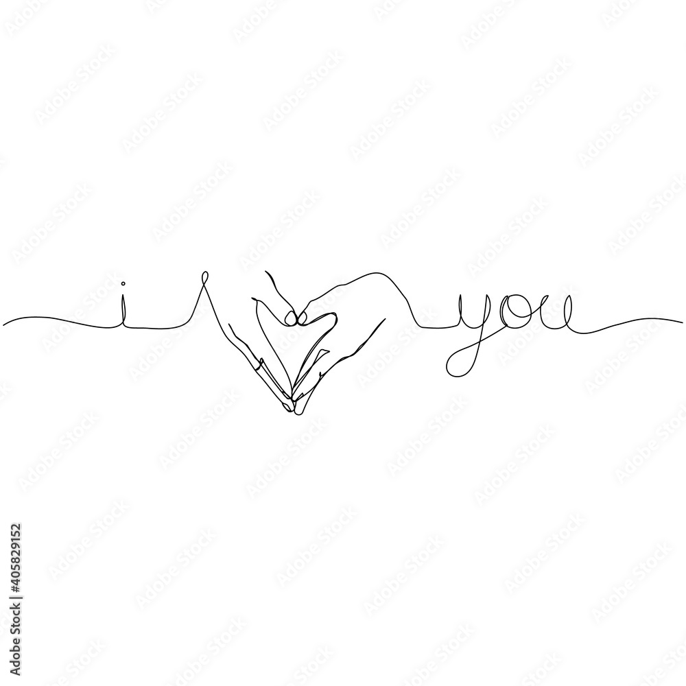 Continuous line drawing of lettering text - I love you, in heart sign ...