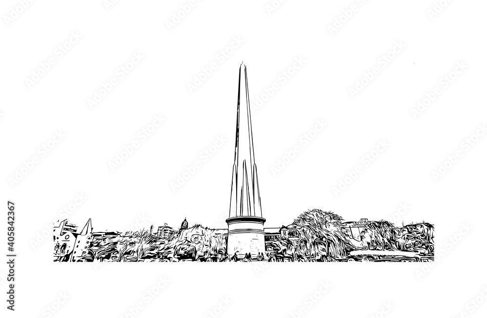 Building view with landmark of Dawei is the city in Myanmar. Hand drawn ...