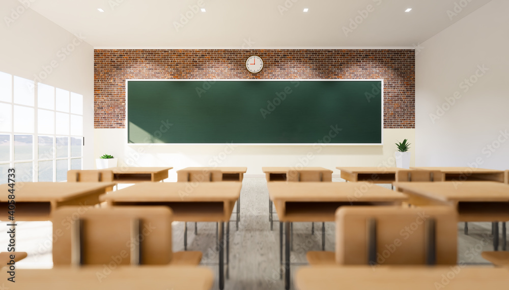 Classroom background. Room interior in school and empty board ...