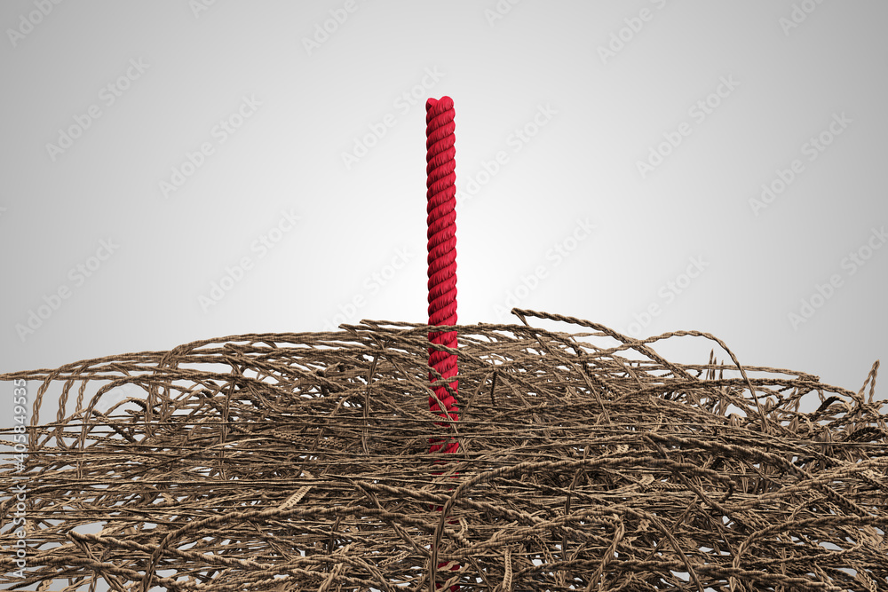 Red rope comes out tangled rope demonstrating competitive advantage ...