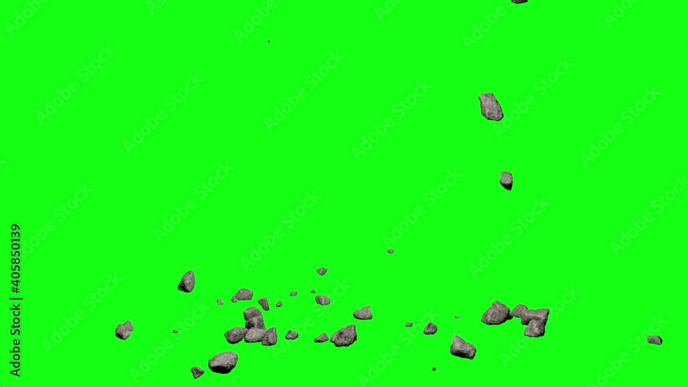 Rocks stone falling rain on the floor demolition collapse green screen ...