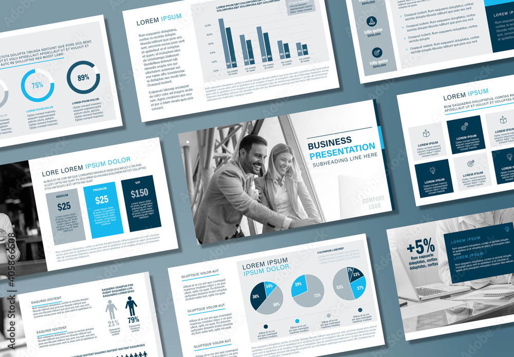 Monochrome Blue Business Presentation Layout Stock Template | Adobe Stock