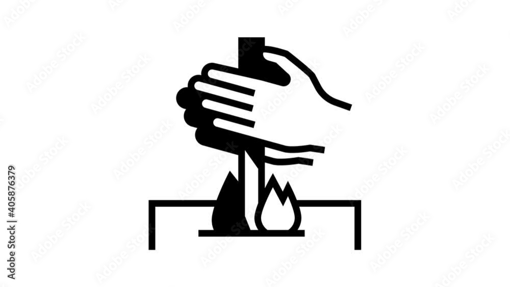 Vidéo Stock making fire by friction animated black icon. making fire by ...