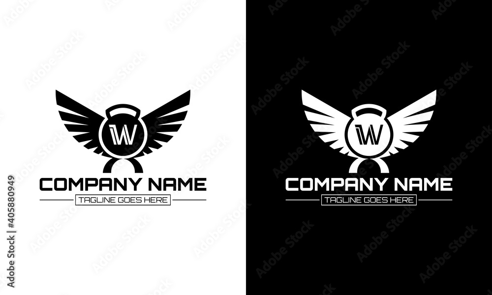 Barbell and wing logo design with the letter W concept. Stock Vector ...