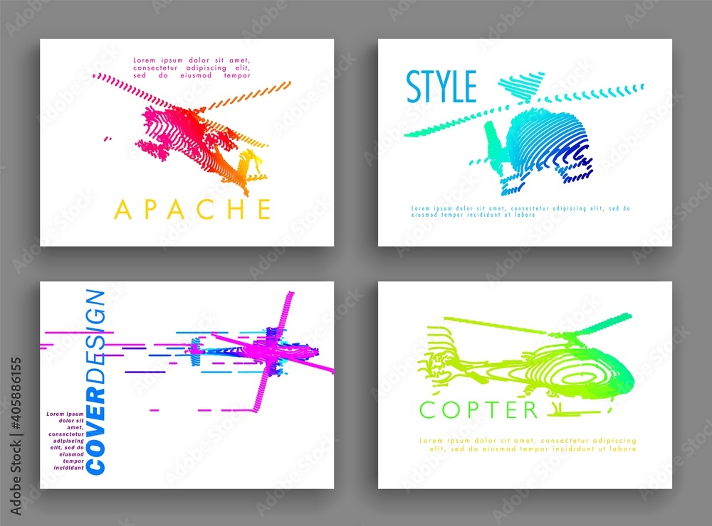 Art image set of a helicopter. Minimal cover design. Conceptual vector ...