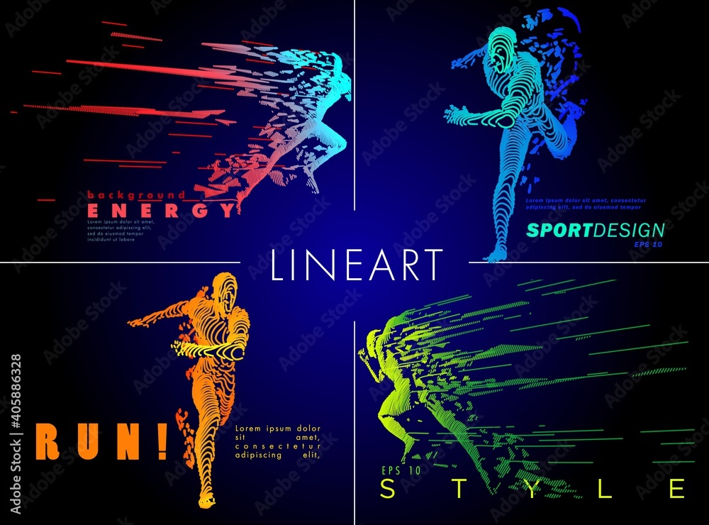 Art concept of a running man. Vector drawn by color lines. Minimal ...