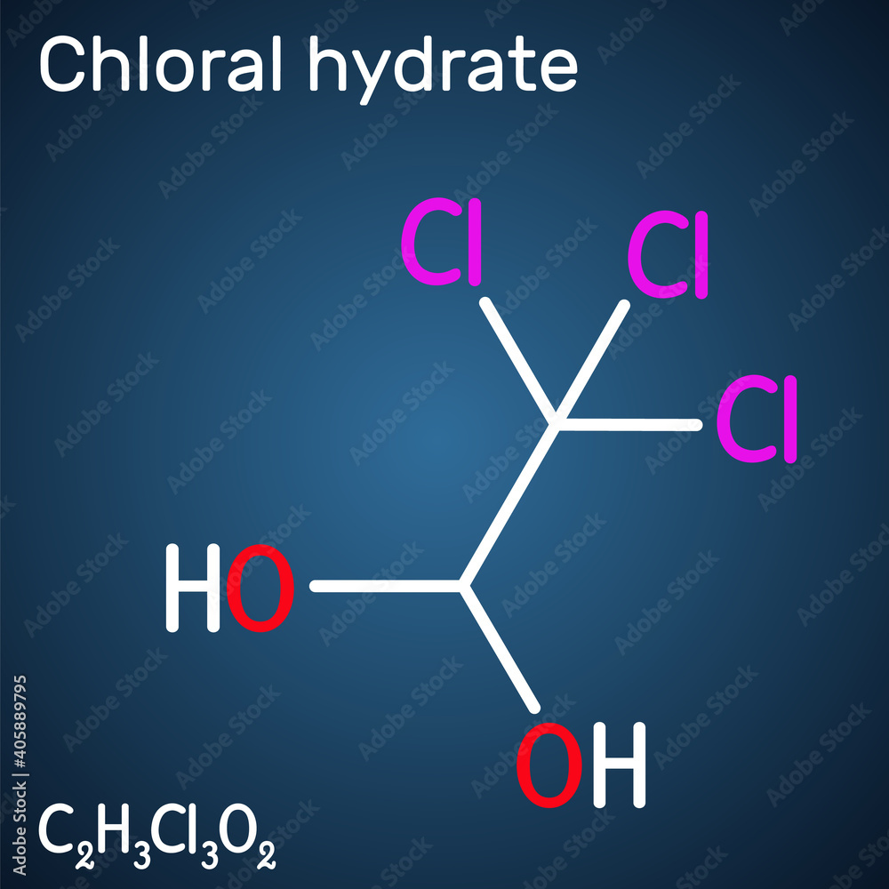 Chloral hydrate. geminal diol, anesthetic molecule. A synthetic ...