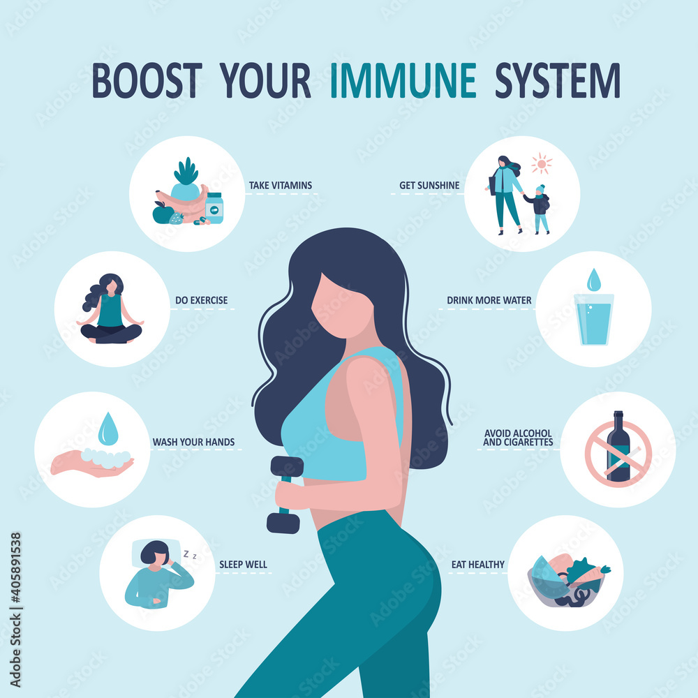 Cute woman boosting immunity with sport and healthy food. Healthy ...