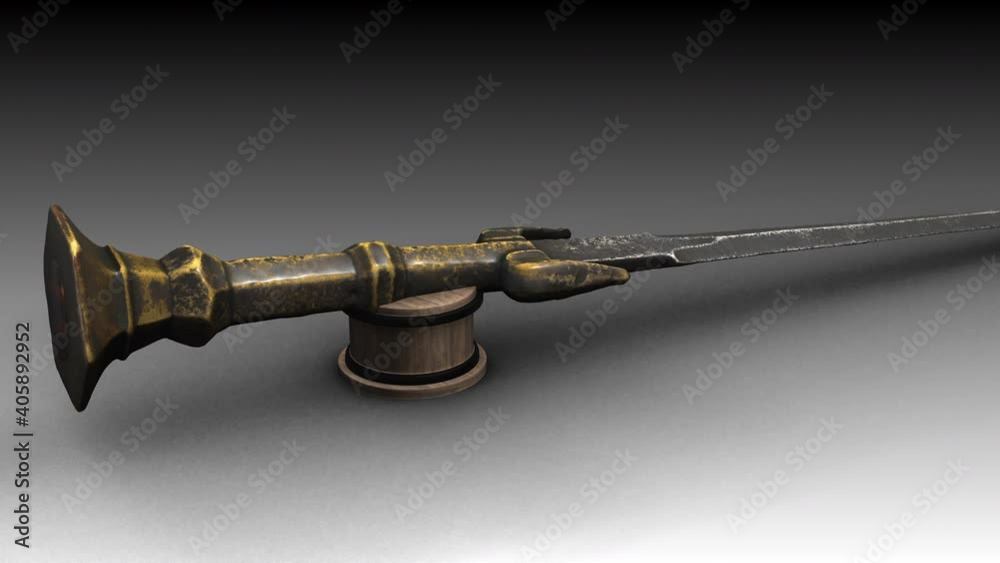 15th century dagger rotation on stand- 3d animation model on a gradient ...