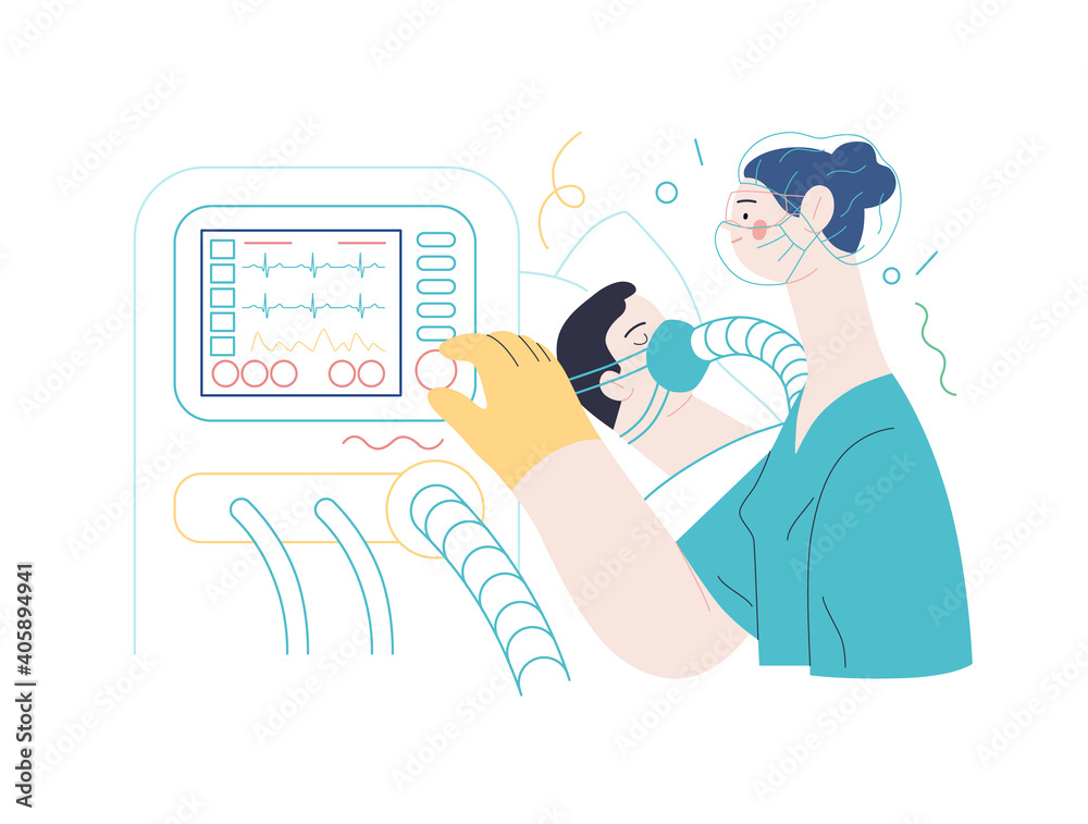 Medical insurance illustration- mechanical ventilation -modern flat ...