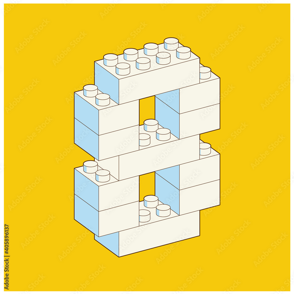 Number 8 from Plastic building blocks. Colored lego bricks isolated on ...