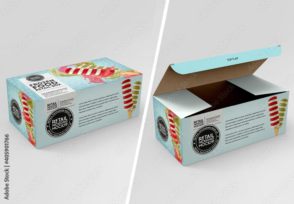 Big Frozen Food Box Front 2 Views Packaging Mockup Stock Template ...