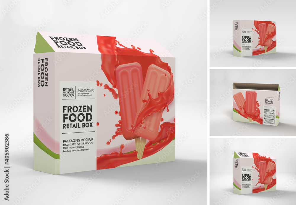 thin Frozen Food Box 3 Views Packaging Mockup Stock Template | Adobe Stock