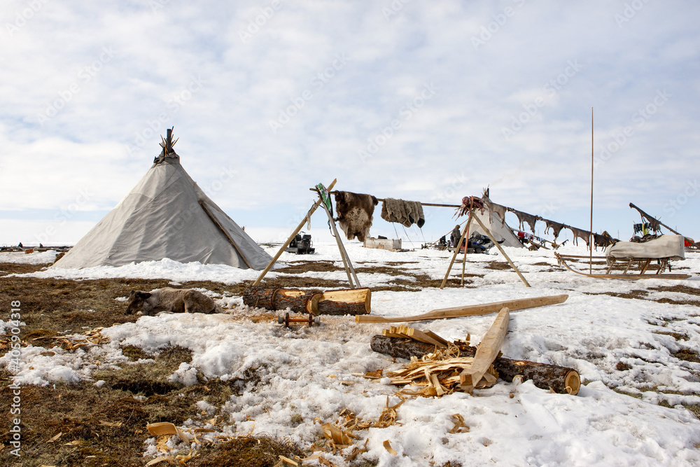 Ethnography. House of the northern inhabitants of the Arctic. Spring in ...