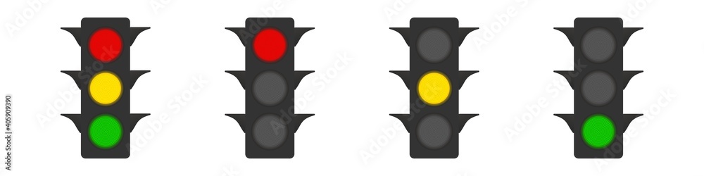 Traffic lights with different signals. Traffic controller with red stop ...
