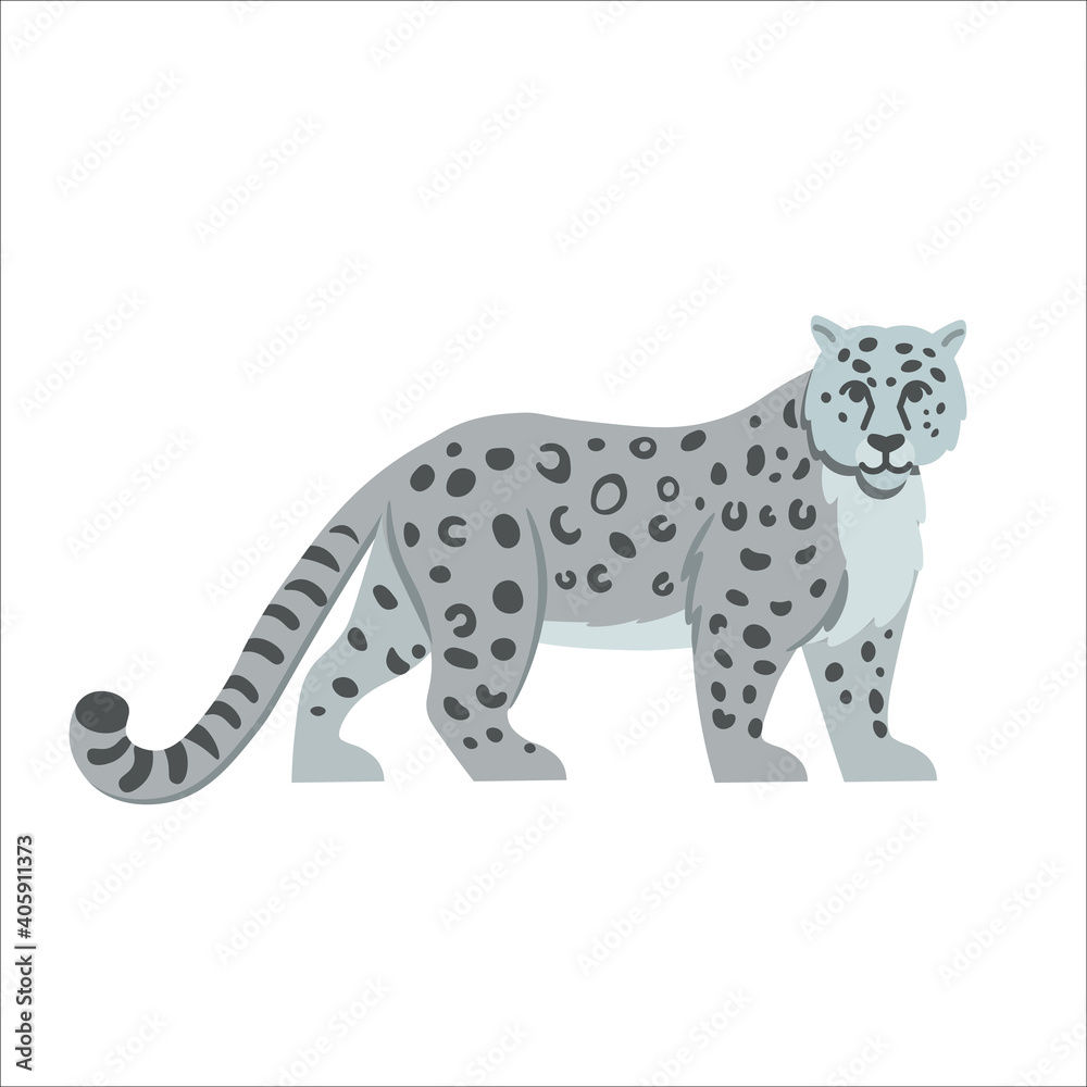 Cartoon Snow Leopard on a white background.Flat cartoon illustration ...