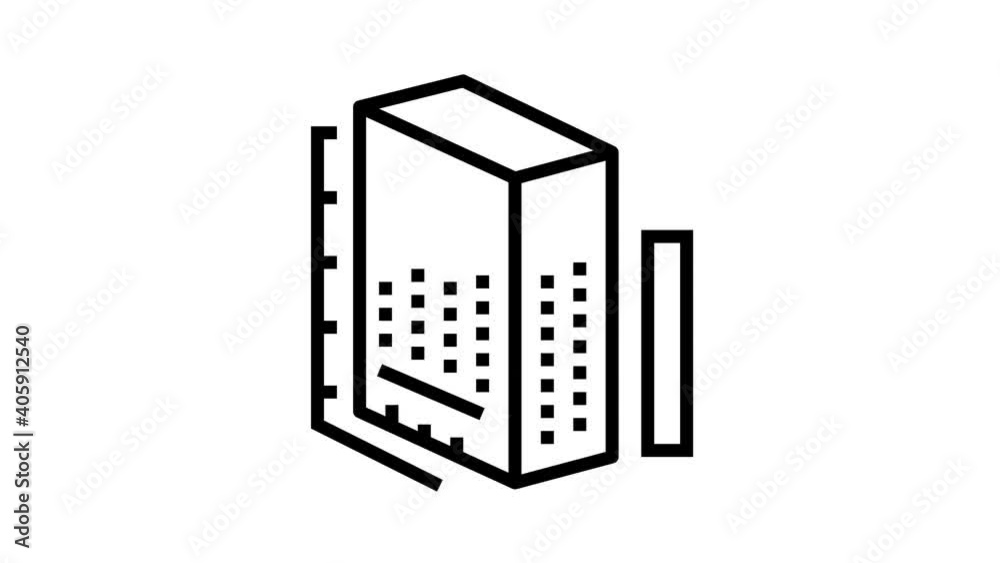 building construction sizes modeling animated black icon. building ...