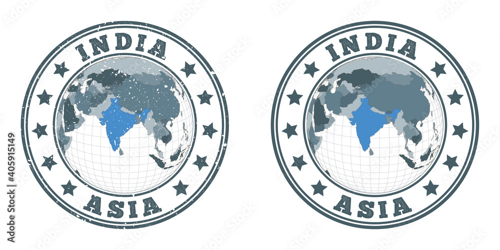 India round logos. Circular badges of country with map of India in ...