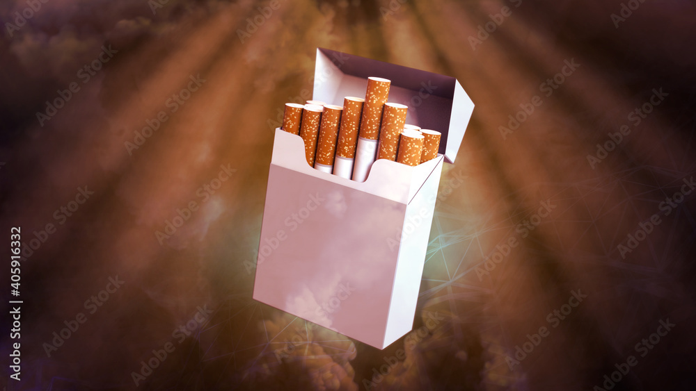 Cigarettes pack 3d renders on smoke backdrop, cg industrial 3D ...