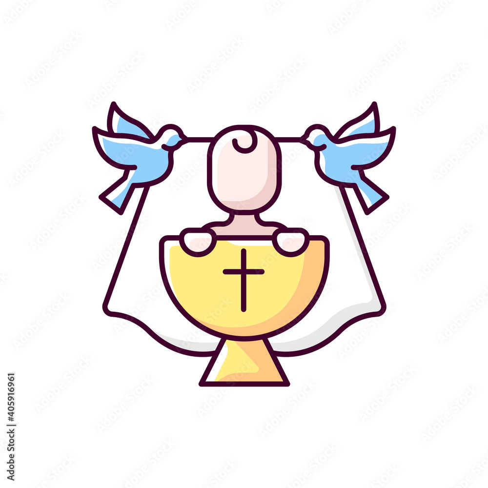 Christening RGB color icon. Baby baptism. Child christian religious ...