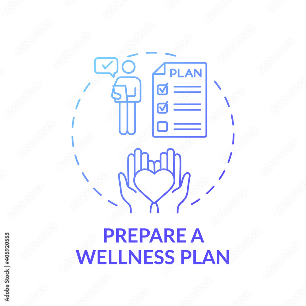 Wellness plan preparation concept icon. Workplace wellness success tip ...