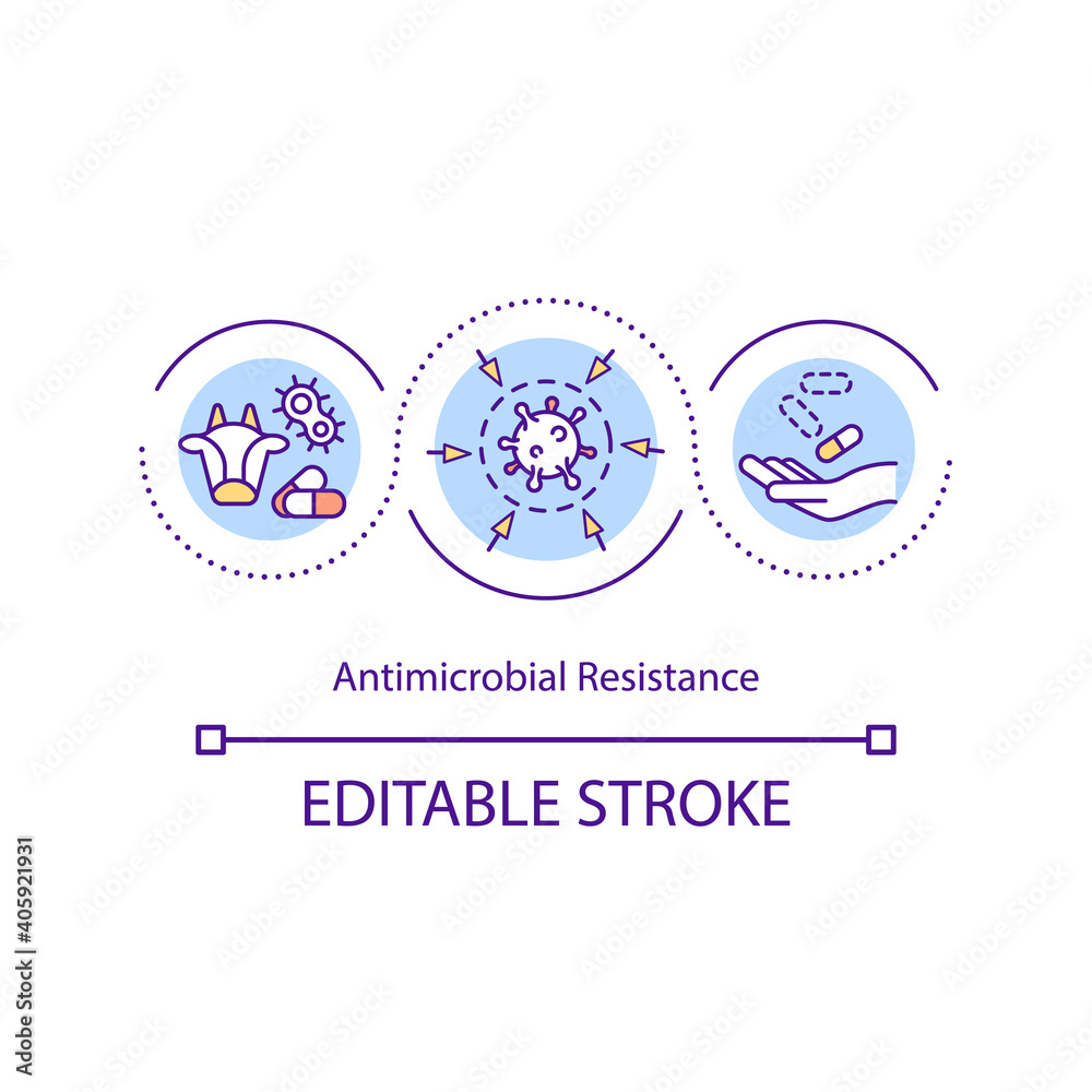 Antimicrobial resistance concept icon. Antibiotic-resistant germs idea ...