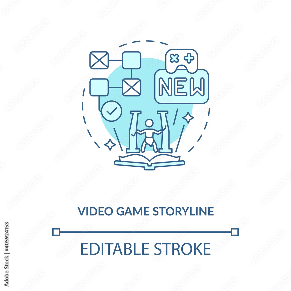 Video game storyline concept icon. Video game design components. Focus ...