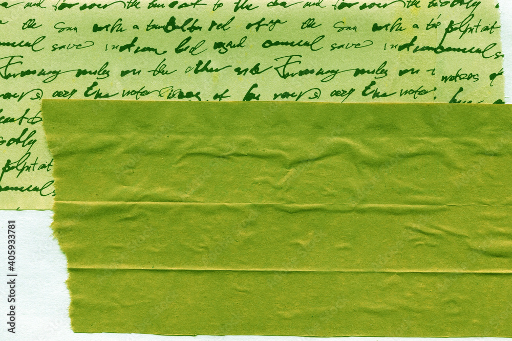 Green torn paper collage close-up. Texture made from various paper and ...