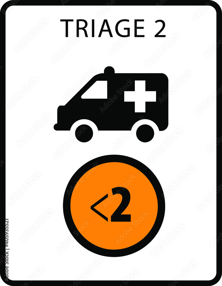 Triage 2: Emergency department within 2 hours. A sign formatted to the ...