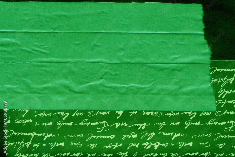 Green torn paper collage close-up. Texture made from various paper and ...